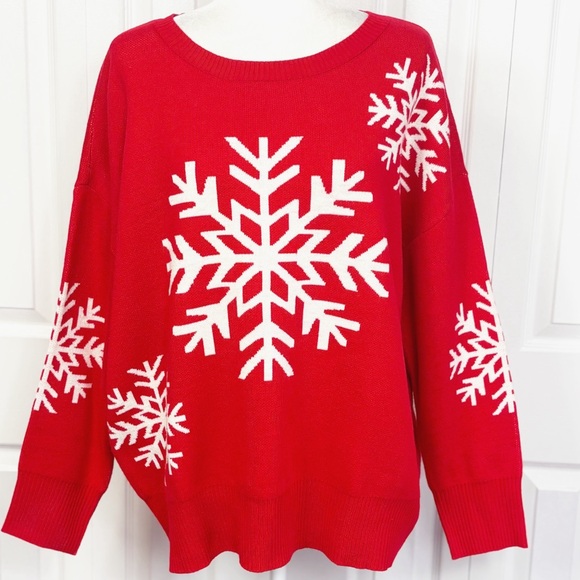 Monroe & Main | Sweaters | Monroe Main Red Snowflake Print Knit Long ...